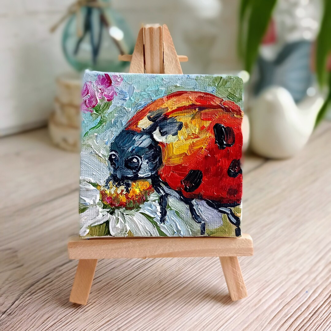 Beetle Painting Mini Oil Painting on Canvas With the Small Easel 3 X 3 ...