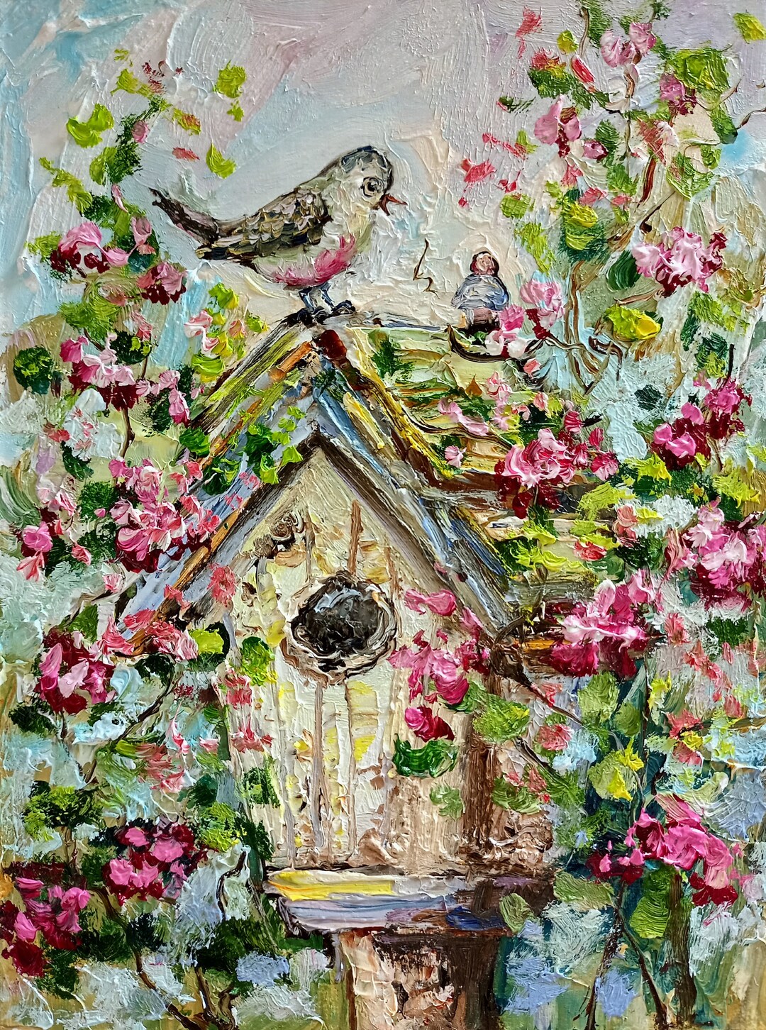 Birdhouse Painting Mini Original Oil Painting on Cardboard 6 X 8 Inch ...