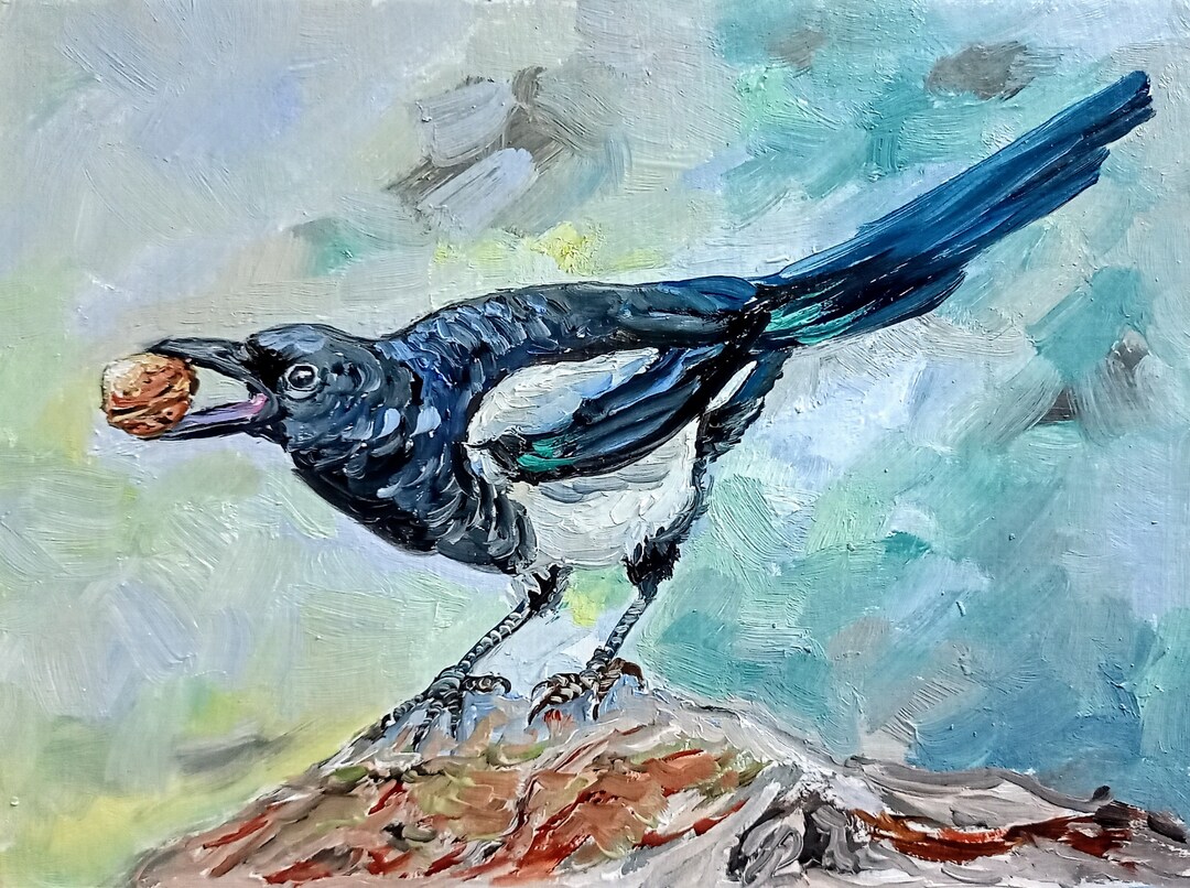 Magpie Painting Mini Original Oil Painting on Cardboard 8 X 6 Inch 20 X ...