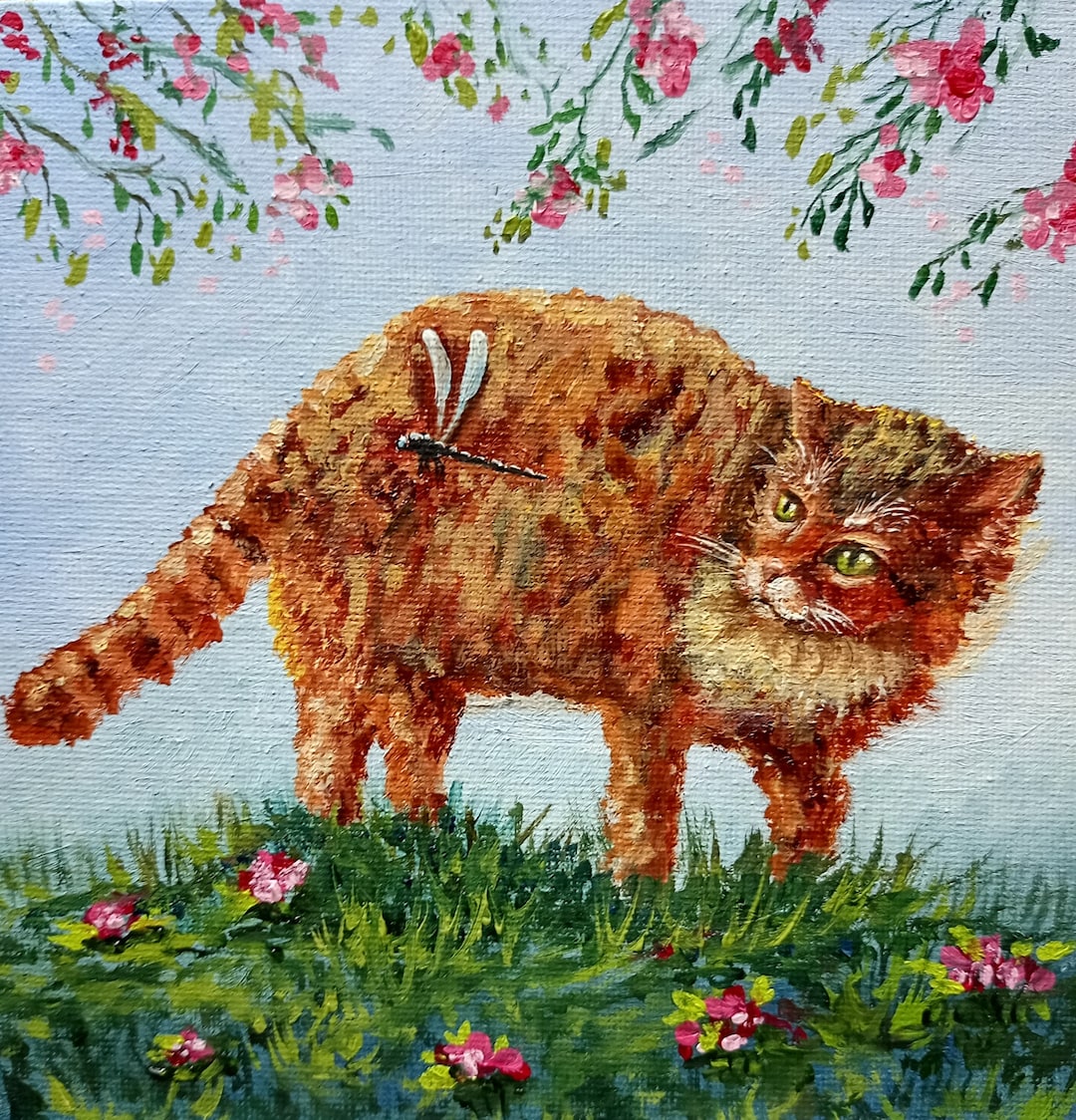 Orange Cat Hand-painted Original Oil Painting on Cardboard 6x6 Inches ...