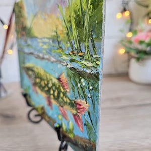 Pike Fish Art Original Oil Painting on Cardboard Underwater Scene Lake ...