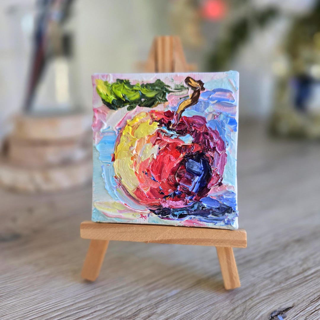 Fruits Original Oil Painting on Canvas Small Easel Included 3x3 Inch ...