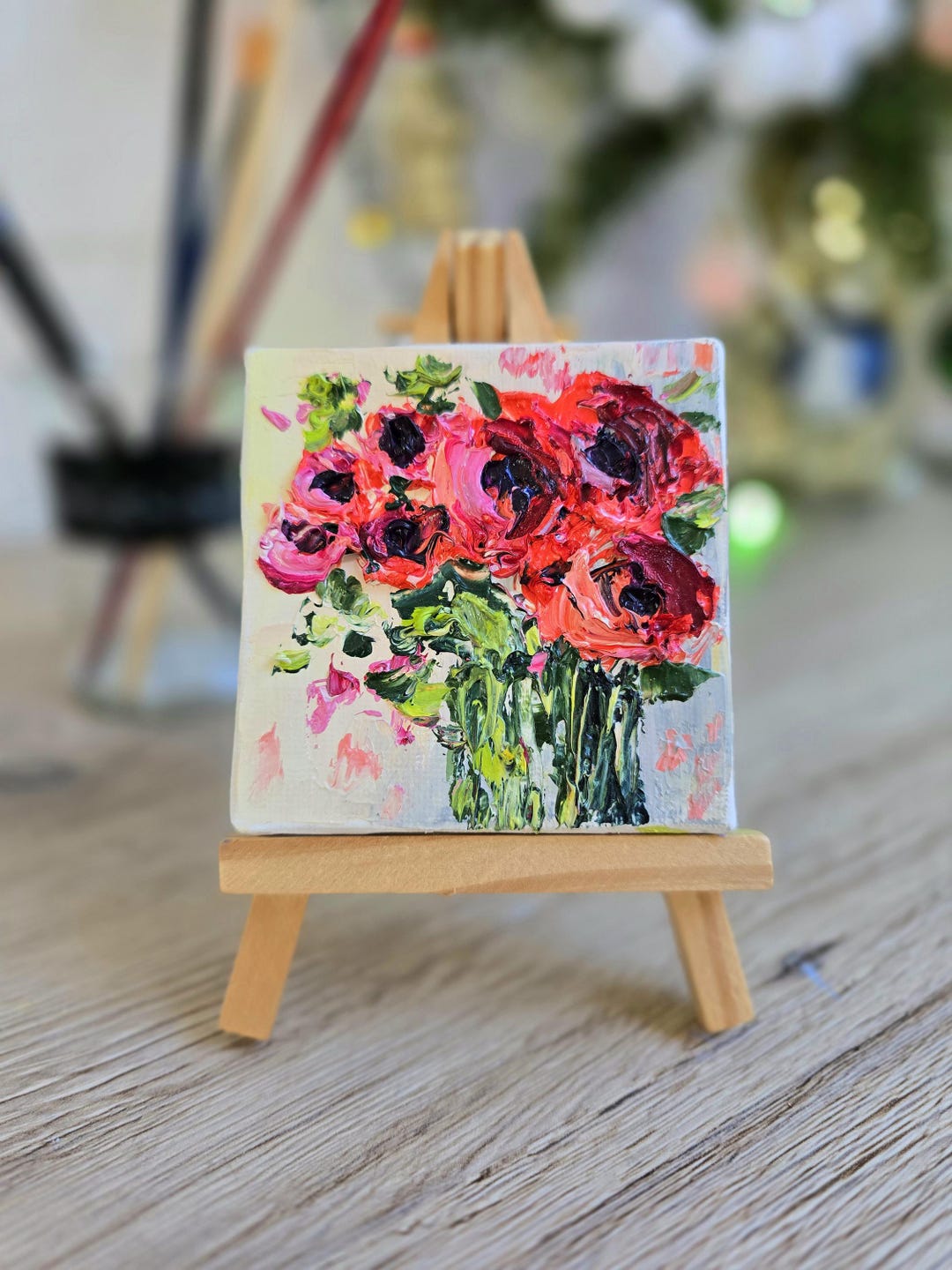 Colorful Flower Painting 3x3 Inch 7x7 Cm Mini Original Oil Painting on ...