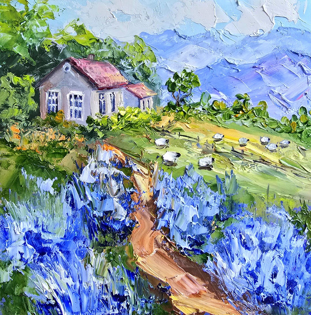 Texas Blue Bonnet Original Oil Painting 8x8 Inch (20x20 Cm) Cottage ...