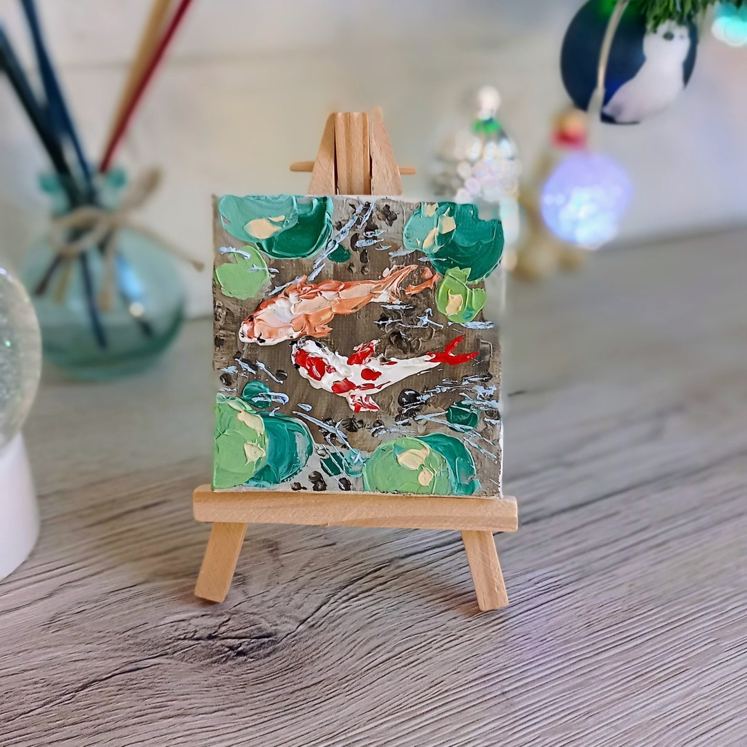 Fish Painting Mini Oil Painting on Canvas With the Small Easel 3 X 3 ...