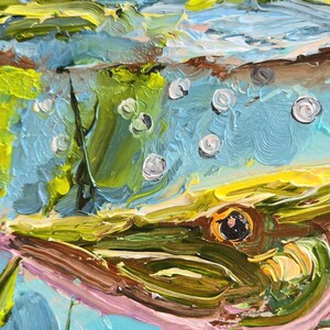 Pike Fish Art Original Oil Painting on Cardboard Underwater Scene Lake ...