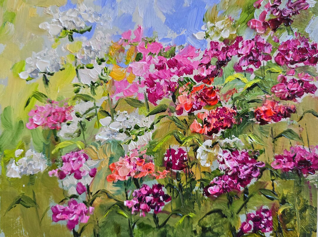 Carnations in the Garden Oil Painting Oil Artwork on Cardboard Abstract ...