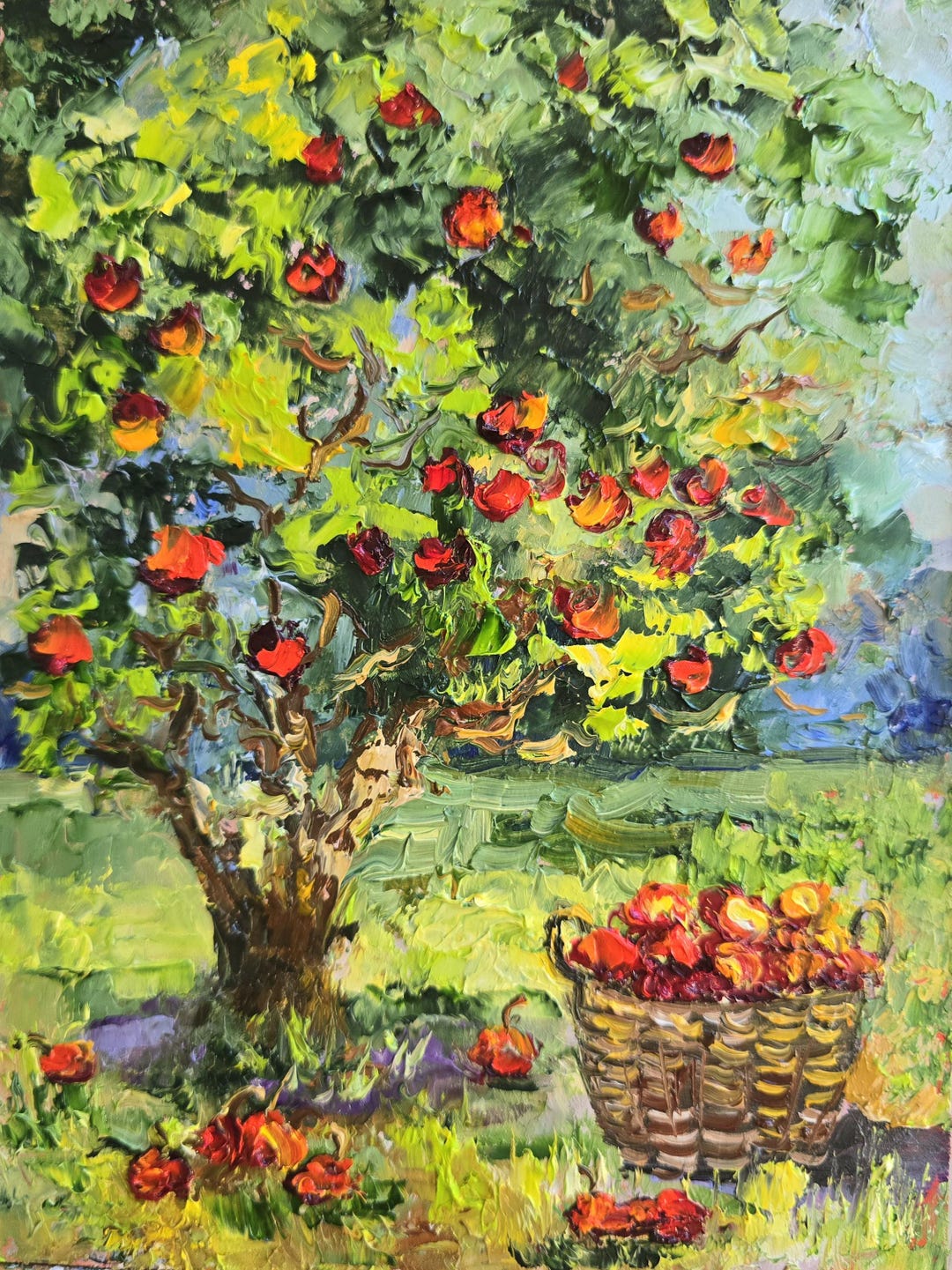 Apple Tree Original Oil Painting on Cardboard 6x8 Inch (15x20 Cm ...