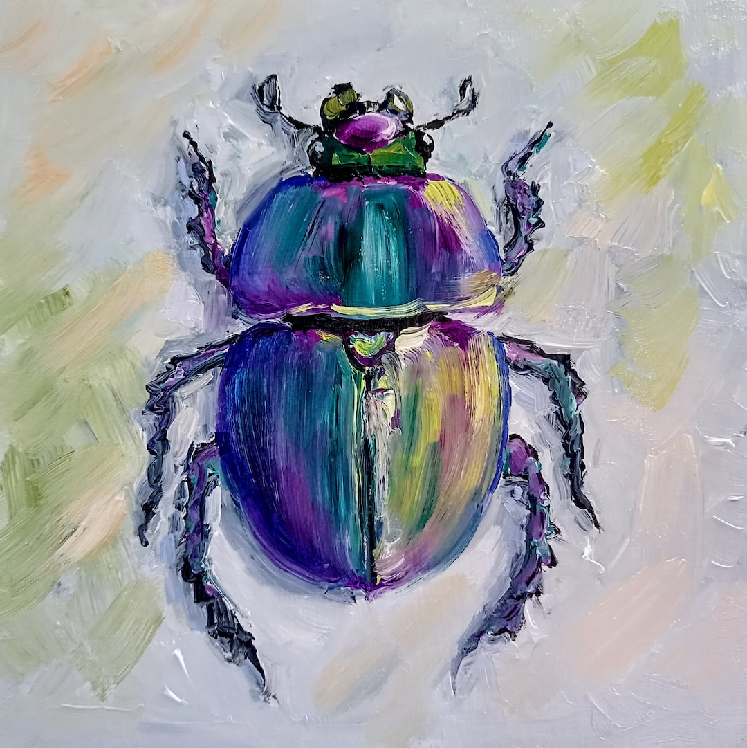 Beetle Painting Small Original Oil Painting on Cardboard 6 X 6 Inch 15 ...