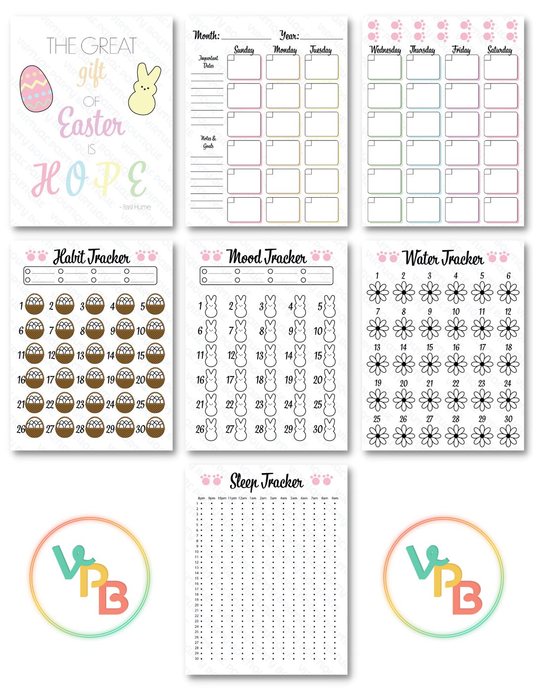 Printable Easter April Bujo Bullet Journal Spread 30 Days - COLOR - Etsy