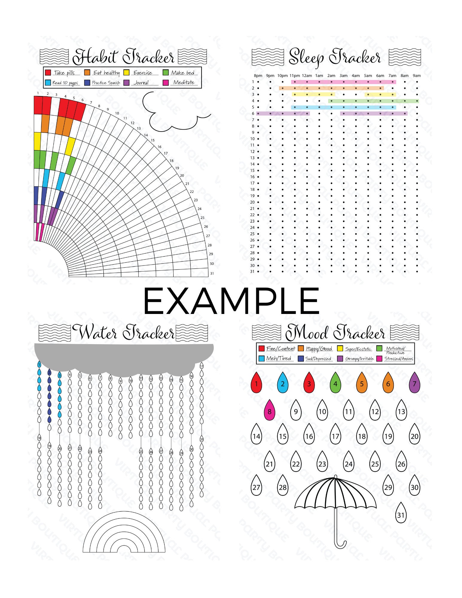Printable Rainbow Bujo Bullet Journal Spread 31 Days Any Month - Etsy