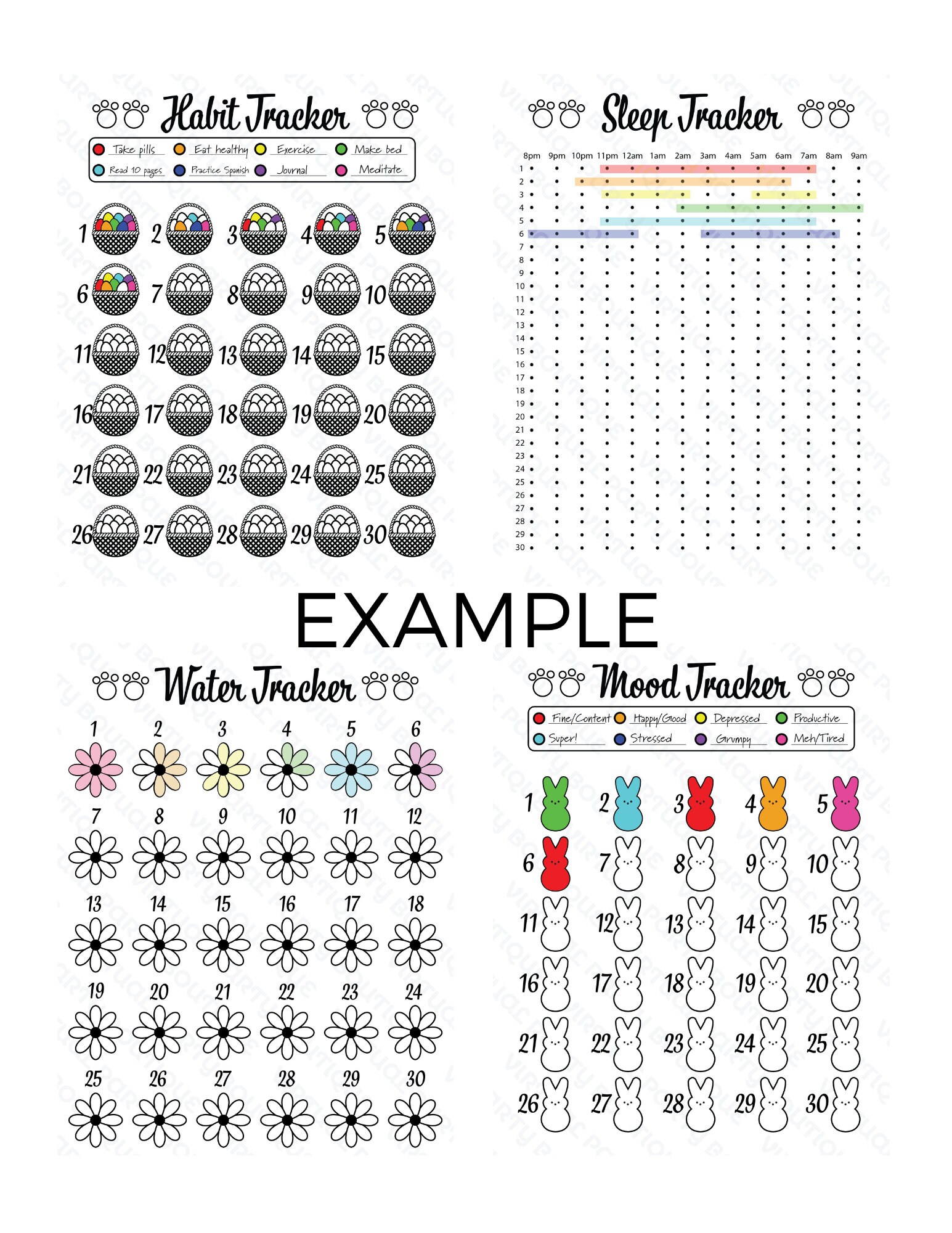 Printable Easter April Bujo Bullet Journal Spread 30 Days BLACK & WHITE ...