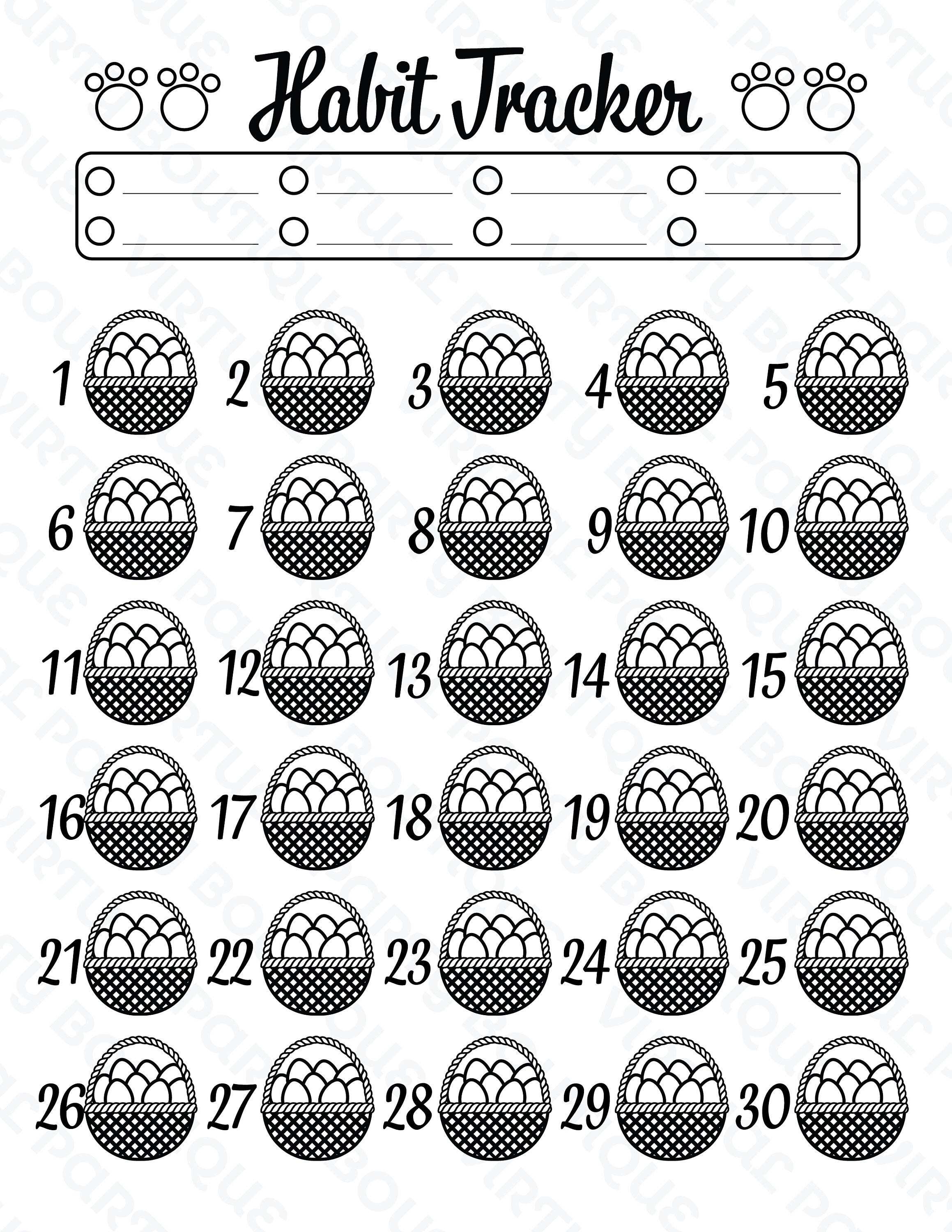 Printable Easter April Bujo Bullet Journal Spread 30 Days BLACK & WHITE ...