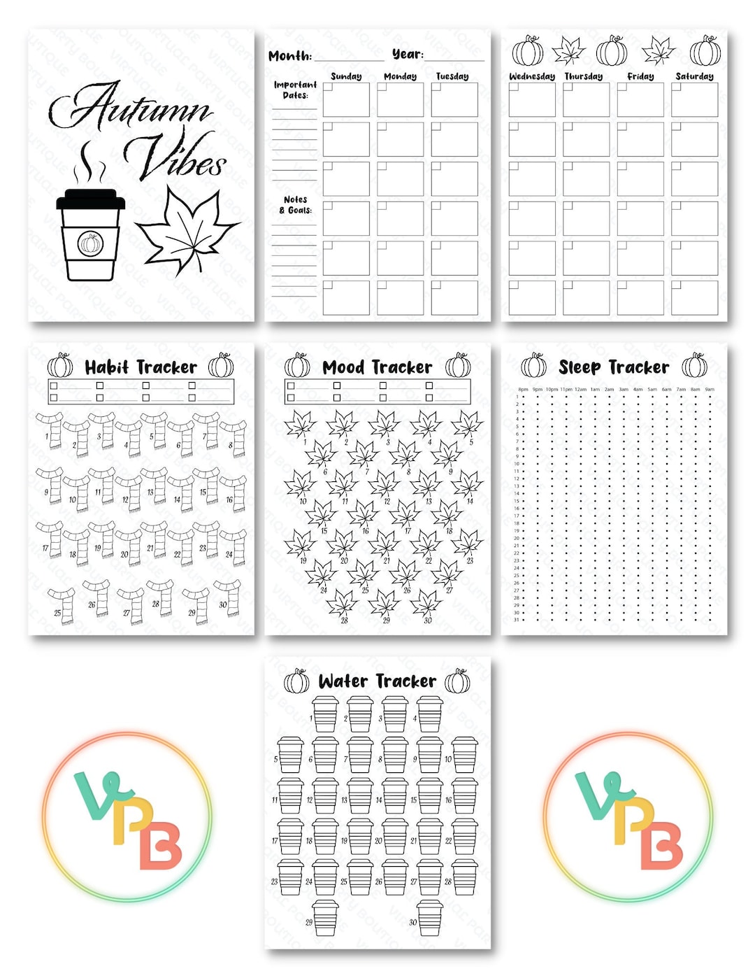 Printable Autumn Fall Bujo Bullet Journal Spread 30 Days - BLACK ...