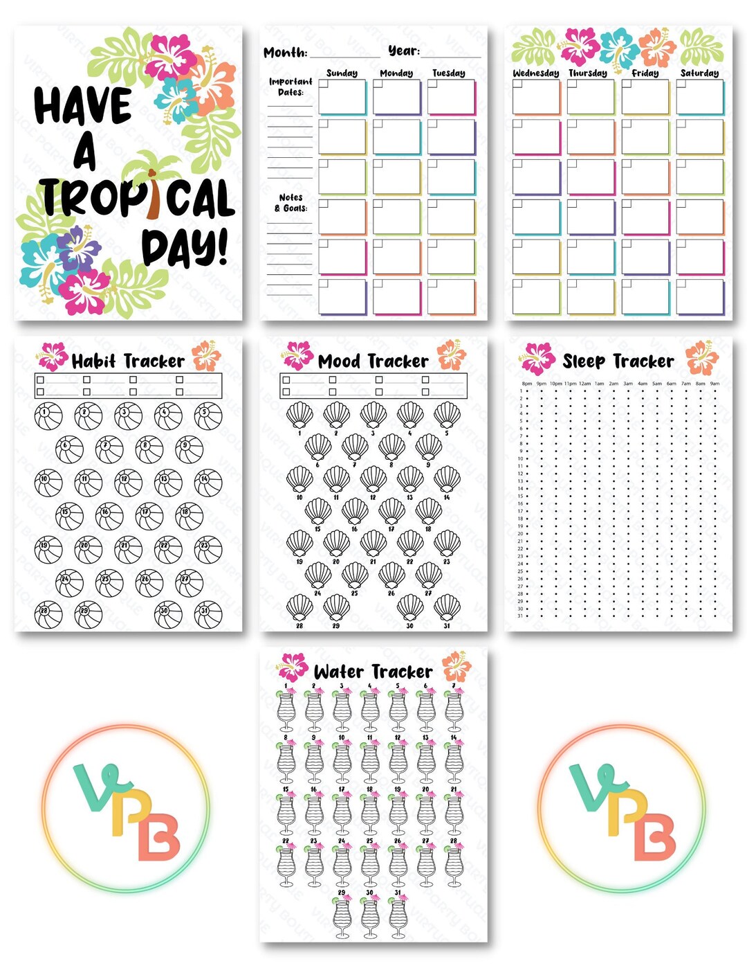 Printable Tropical Beach Bujo Bullet Journal Spread 31 Days Any Month ...