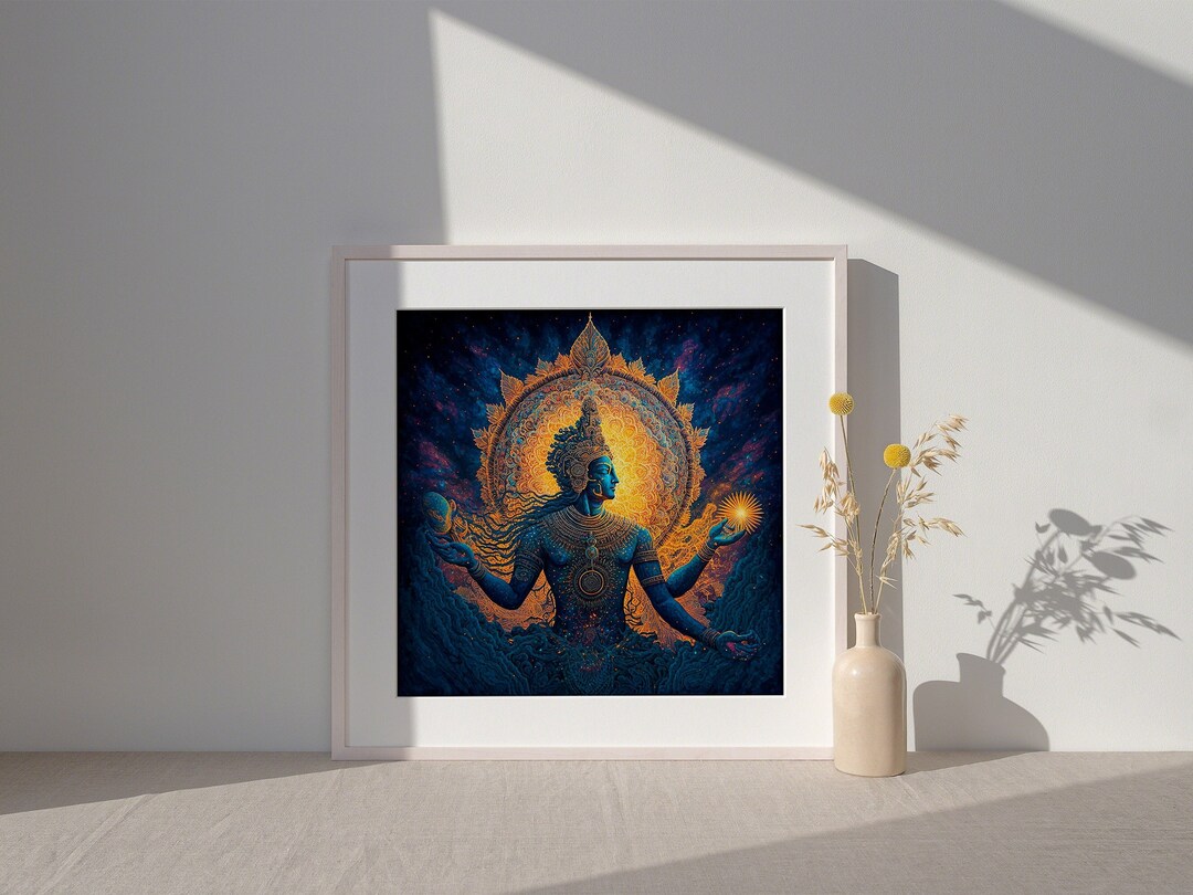 Blissful Lord Vishnu Printable Art With AI Art Print Office Decor Wall ...