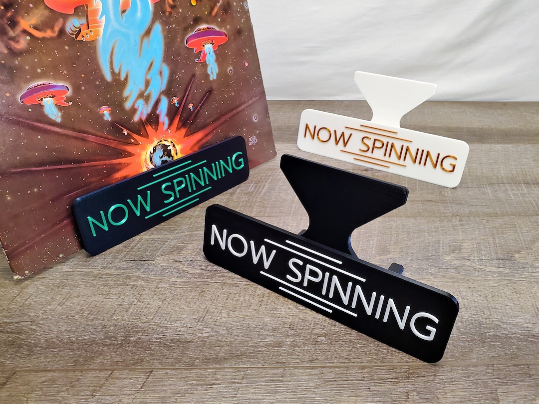 Now Spinning Display Stand for Vinyl Records - Retro Tabletop Holder ...