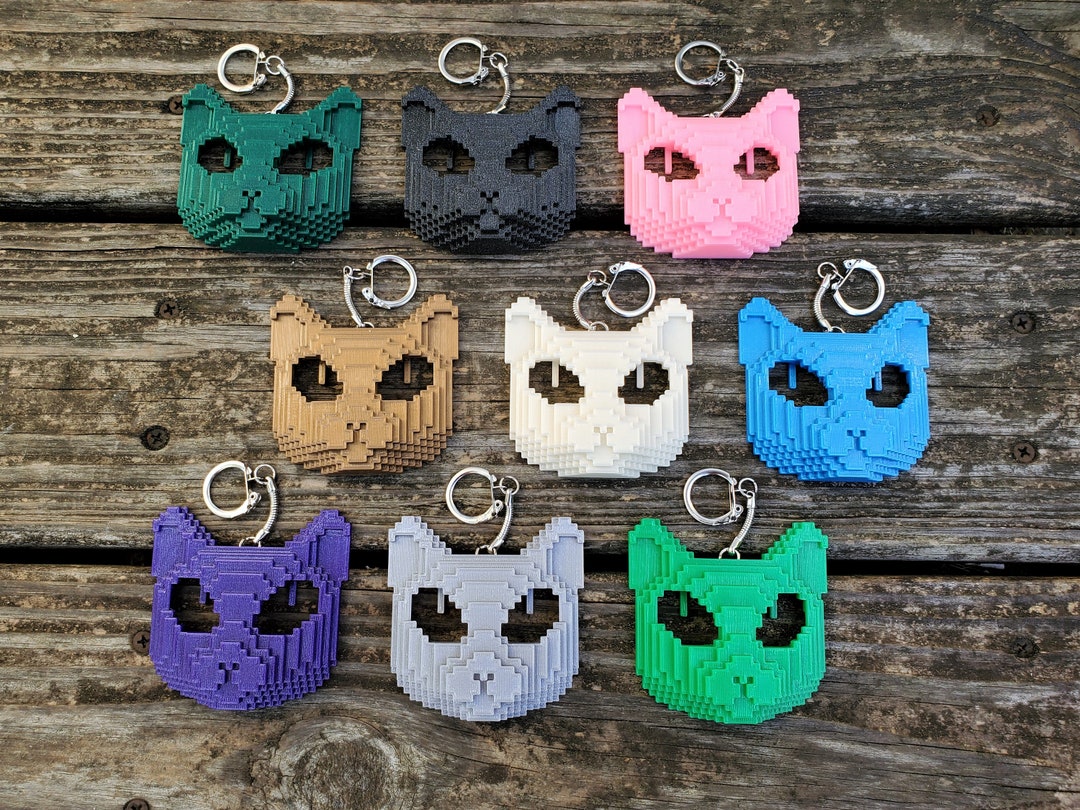 Pixel Cat With Following Eyes Keychain / Car Hanger - Creepy Cute Voxel ...