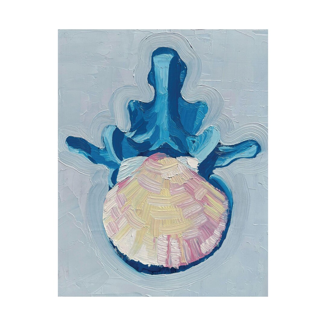 Lumbar Vertebra & Scallop Shell Satin Print, Coastal Anatomy Art ...
