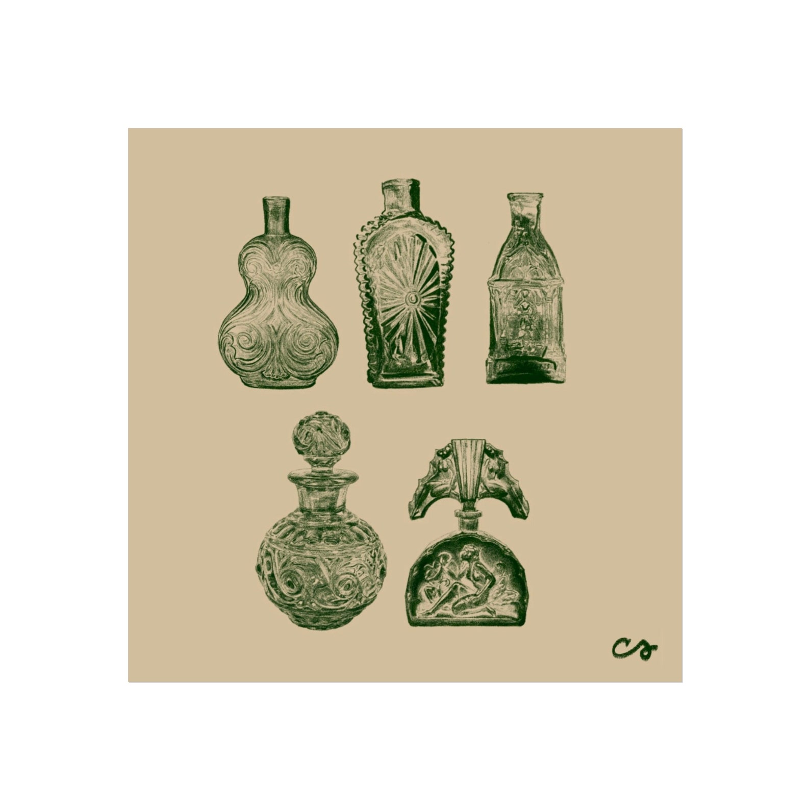 Vintage Glass Bottles Poster, Art Print, Wall Decor, Home Decor ...