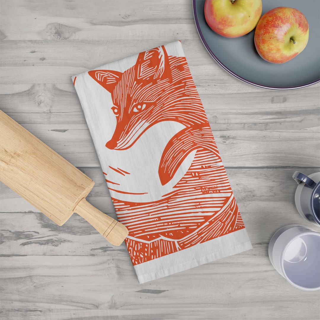 Orange Fox in the Moonlight Tea Towel Fox Kitchen Towel - Etsy