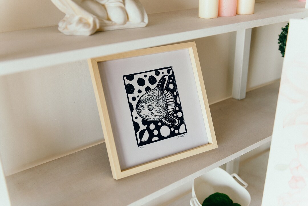 Mola Mola Block Print | Linocut | Fish Wall Art | Handmade Art Print ...