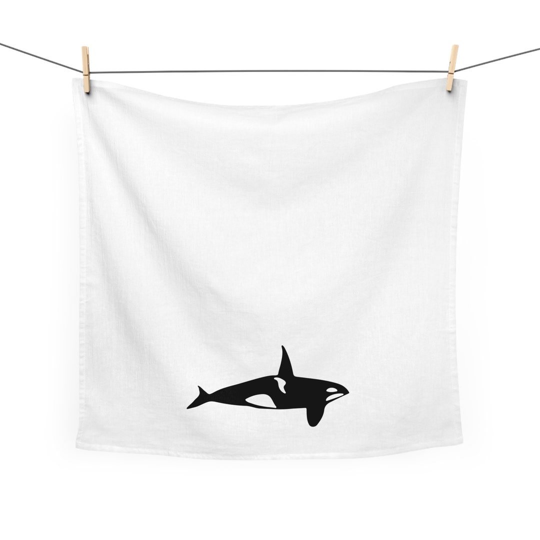 Killer Whale Block Print Kitchen Towel Screenprinted by Hand With Eco ...