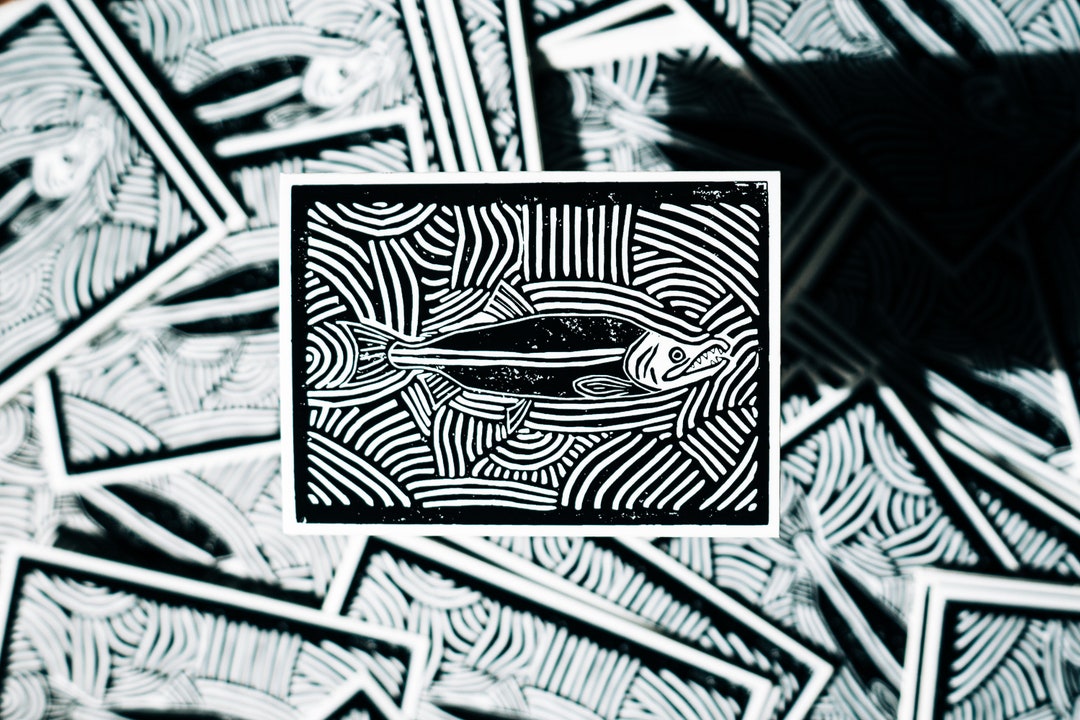 Salmon Block Print Waterproof Vinyl Sticker Decal for Water Bottles ...