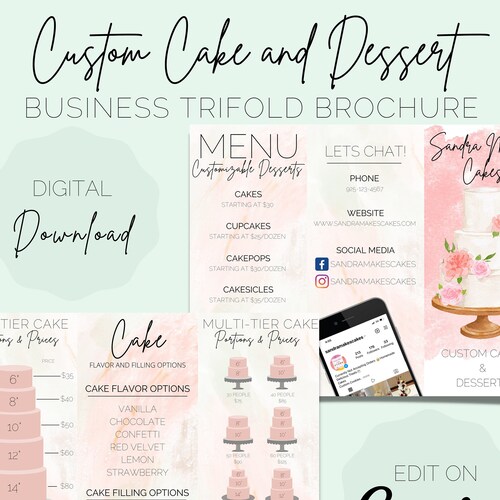 Custom Cake and Dessert Business Trifold Brochure. Customize - Etsy