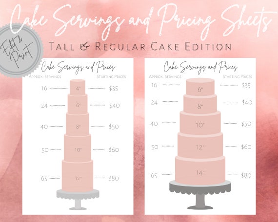 Cake Servings and Pricing Sheets. Tall and Regular Cake - Etsy