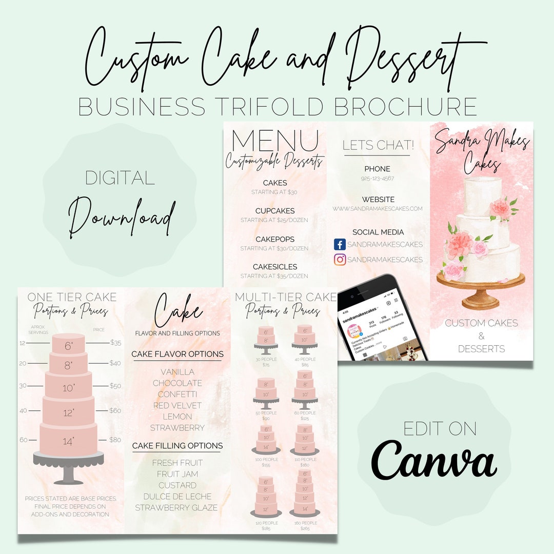 Custom Cake and Dessert Business Trifold Brochure. Customize and Print ...