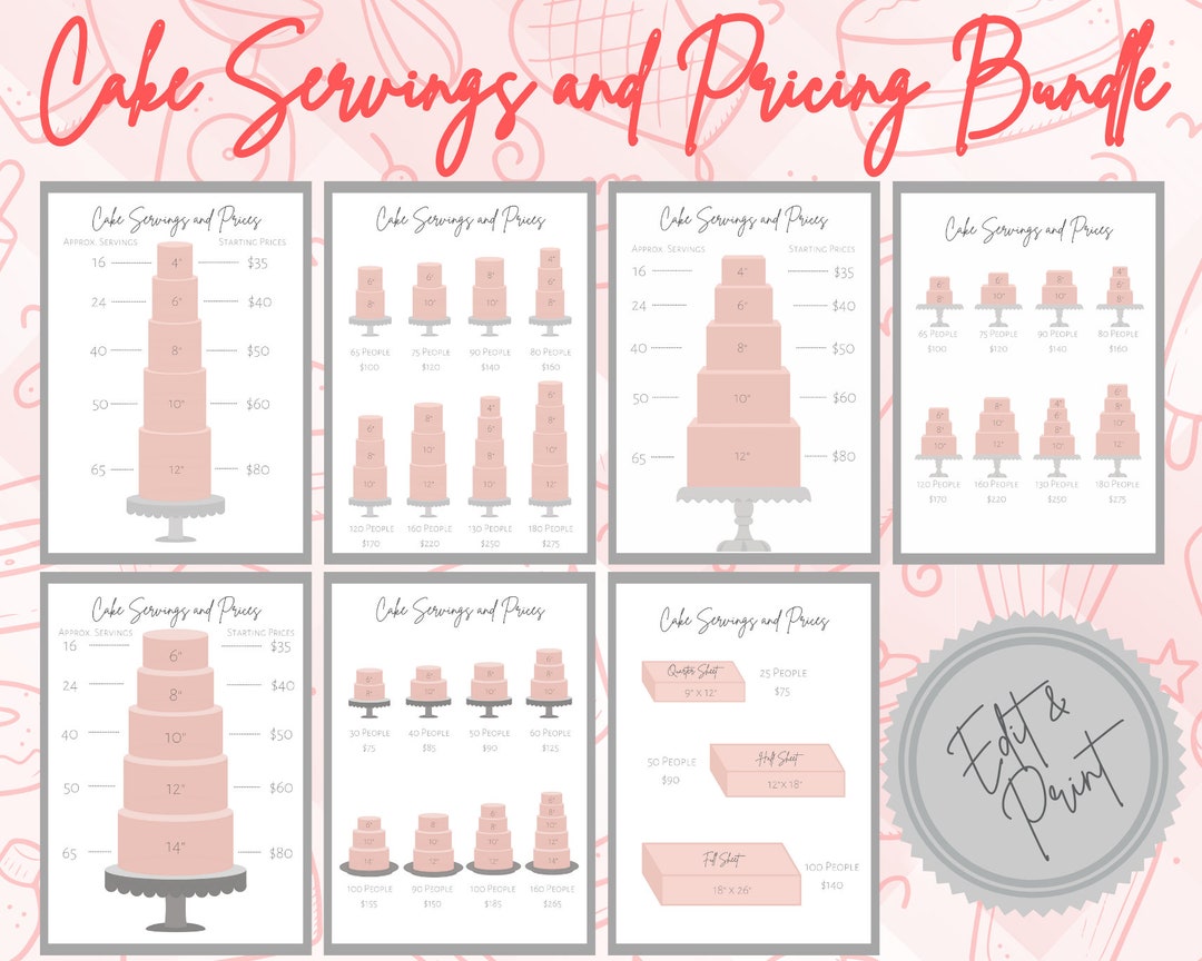 Cake Servings and Pricing Sheets. SUPER BUNDLE. - Etsy