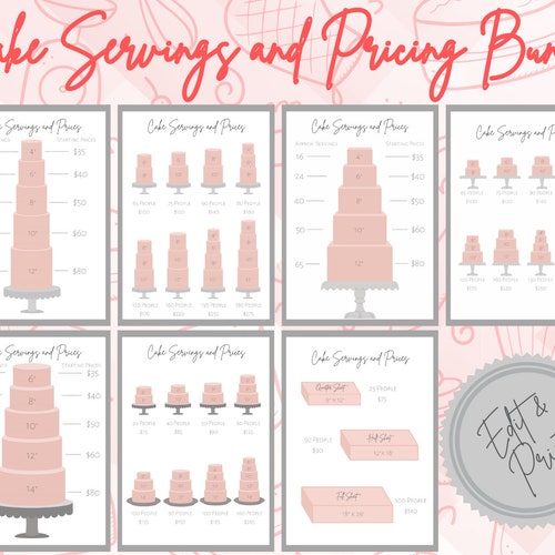 Cake Servings and Pricing Sheets. Tall and Regular Cake - Etsy