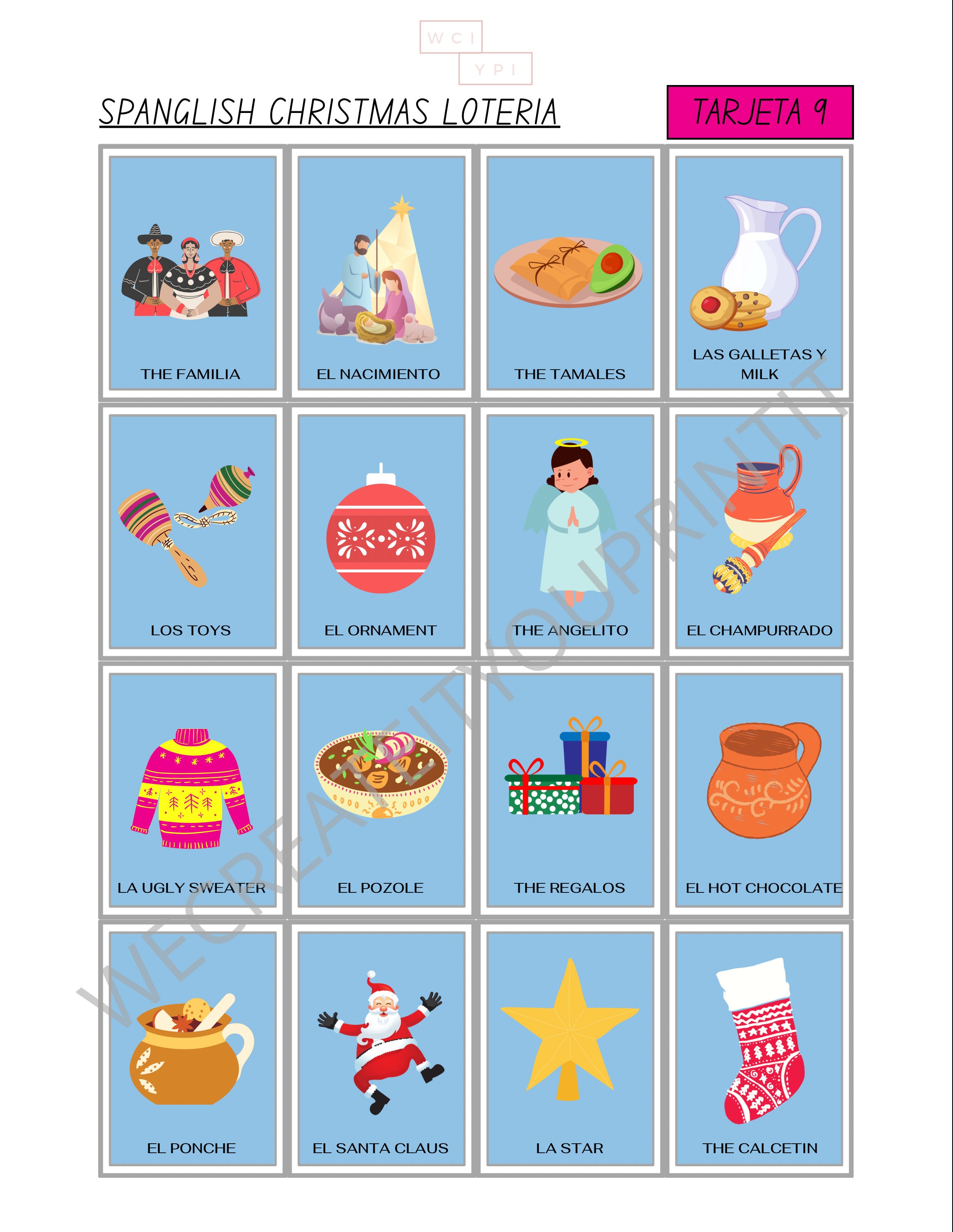 Spanglish Christmas Loteria, Christmas Loteria, Loteria Navideña ...