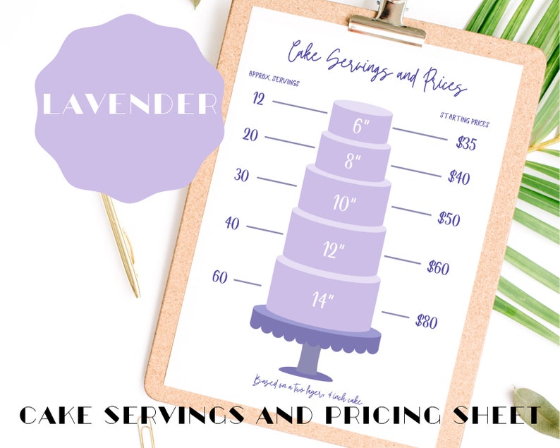 Editable Cake Servings and Price Sheet. You Get 5 Different Colors! - Etsy
