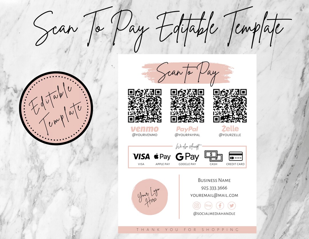 Scan to Pay Template, Printable and Editable Scan to Pay, Payment Sign ...