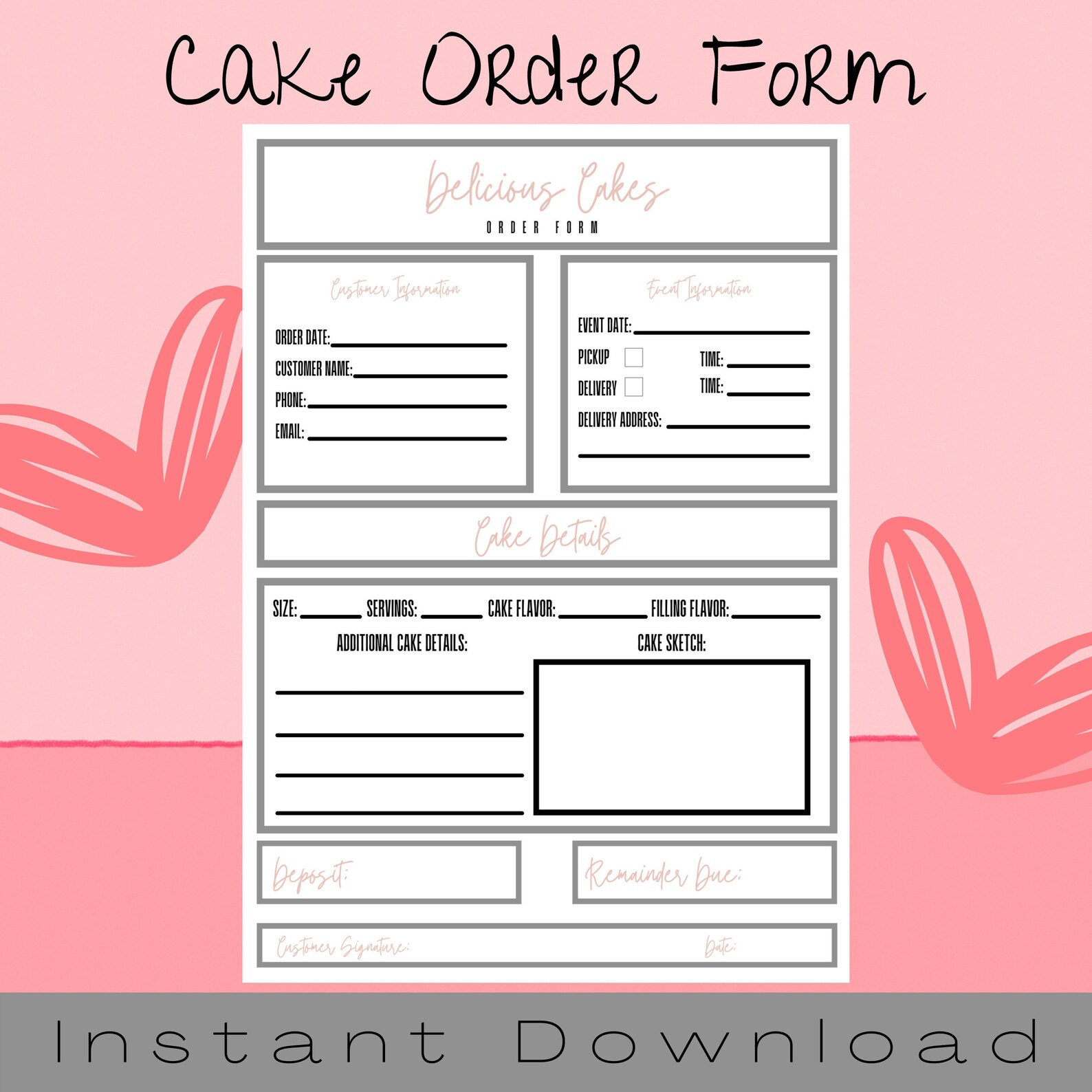 Cake Order Form With an Area for A Sketch. Customizable. Digital ...