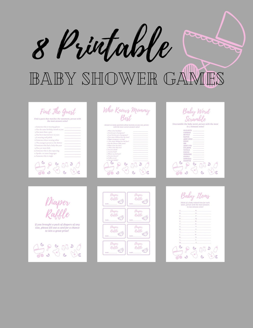 8 Digital Baby Shower Games, Printable Baby Shower Games, It’s a Girl ...