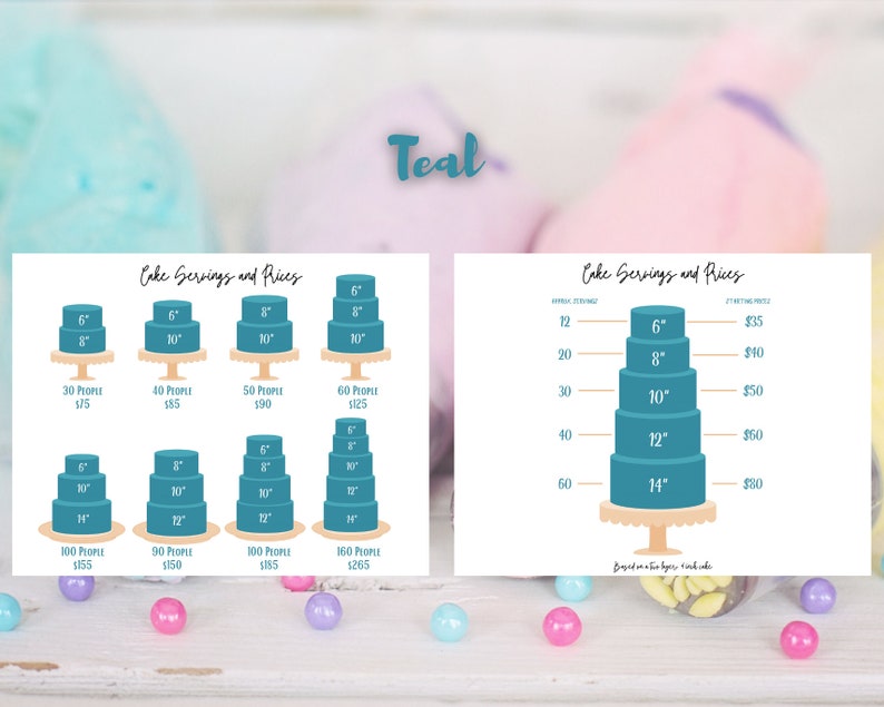 Cake Servings and Pricing Sheet. You Get 5 Different Colors! - Etsy
