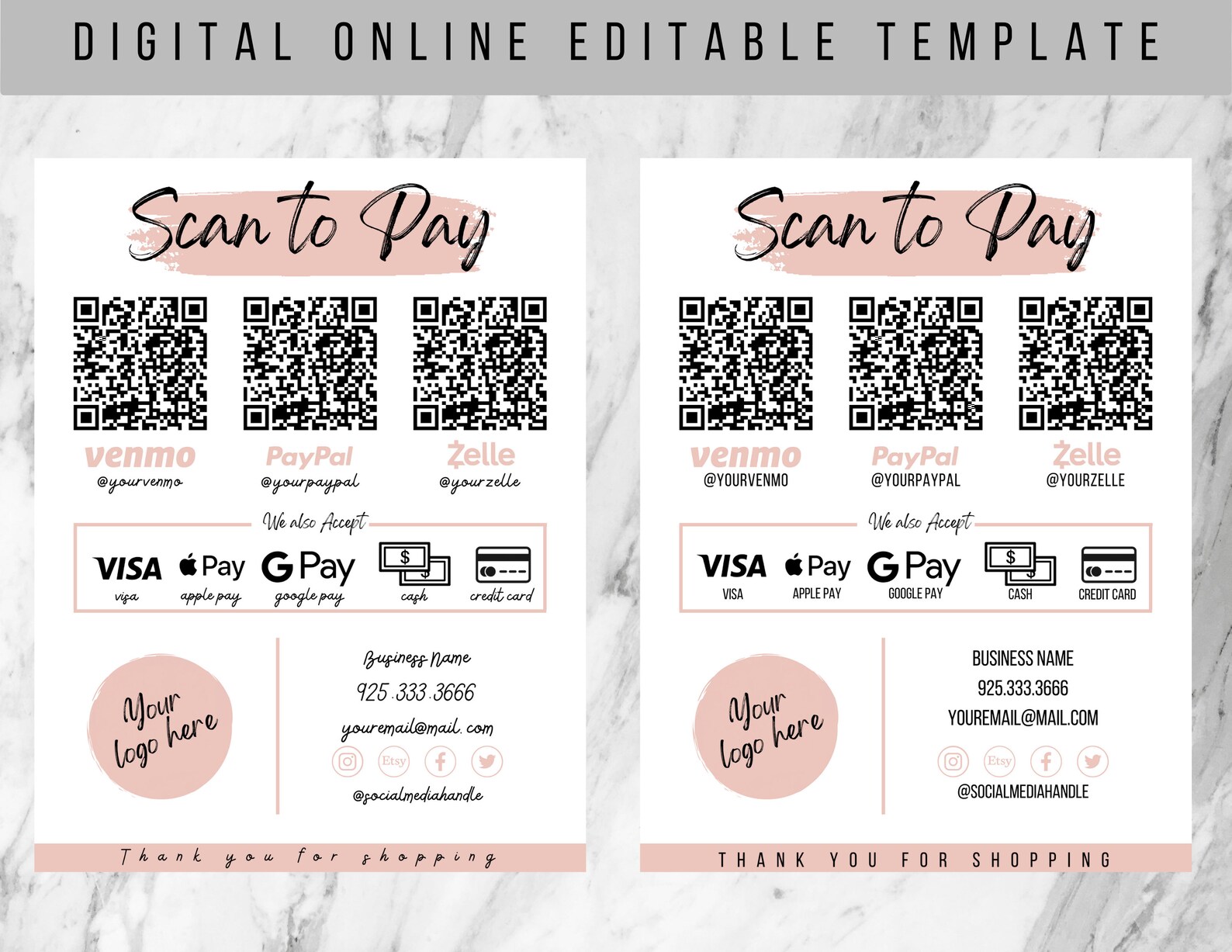 Scan to Pay Template, Printable and Editable Scan to Pay, Payment Sign ...