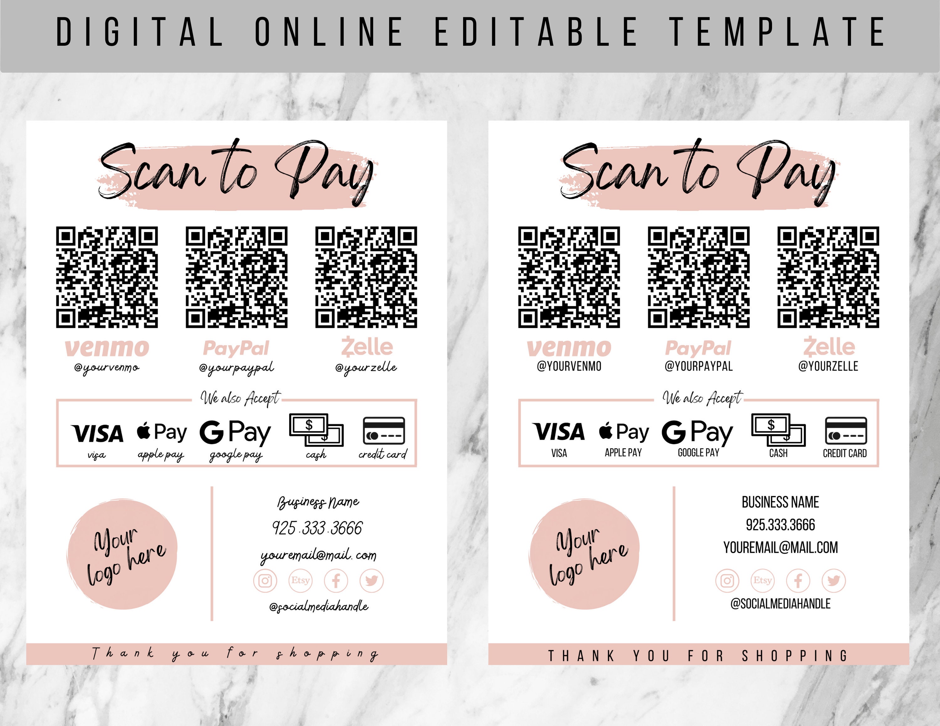 Scan to Pay Template, Printable and Editable Scan to Pay, Payment Sign ...