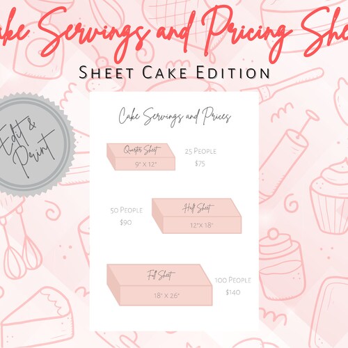 Cake Servings and Pricing Sheets. SUPER BUNDLE. | Etsy
