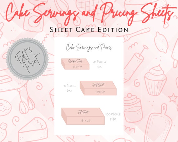 Cake Servings and Pricing Sheets. SHEET CAKE EDITION. - Etsy