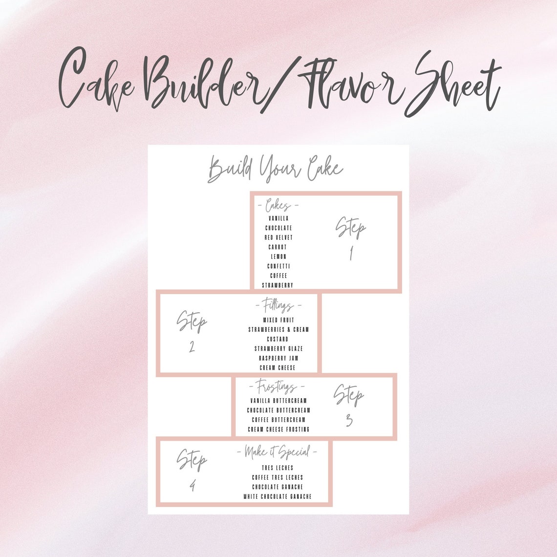 Cake Builder/ Flavor Sheet, Must Have for Cake Buisness, Customizable ...