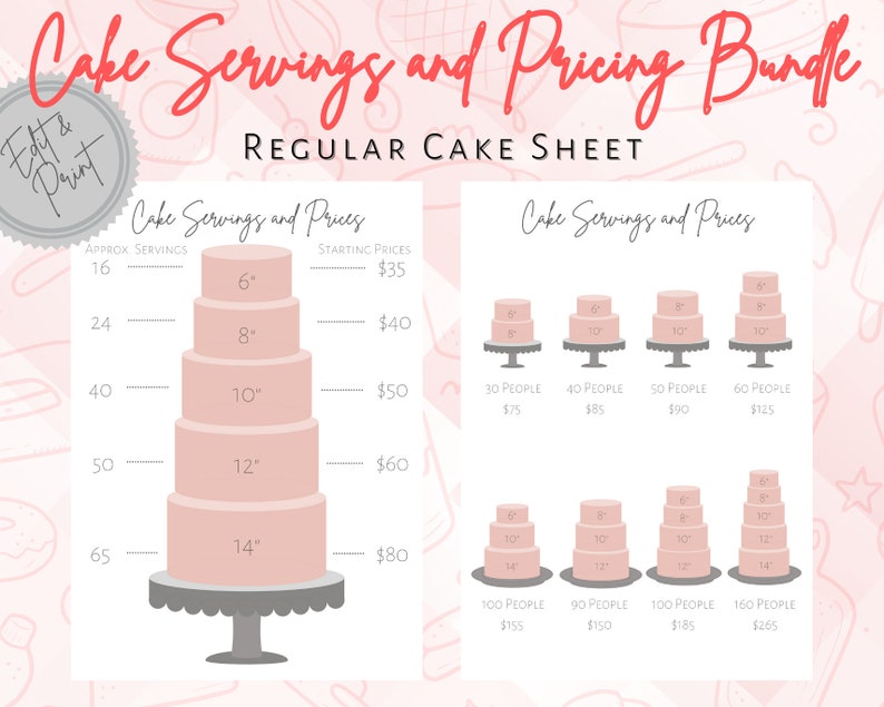 Cake Servings and Pricing Sheets. SUPER BUNDLE. - Etsy