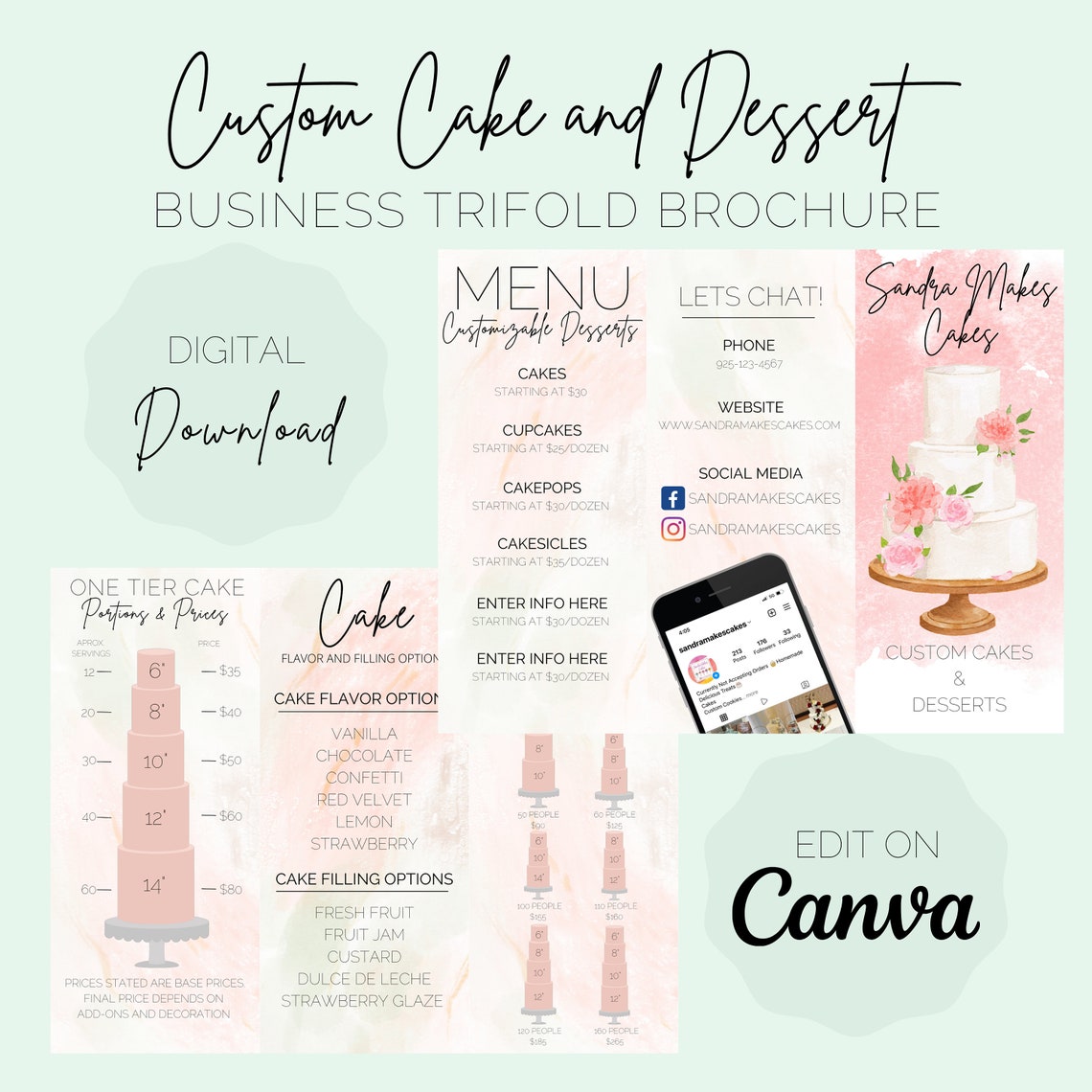 Custom Cake and Dessert Business Trifold Brochure. Customize and Print ...