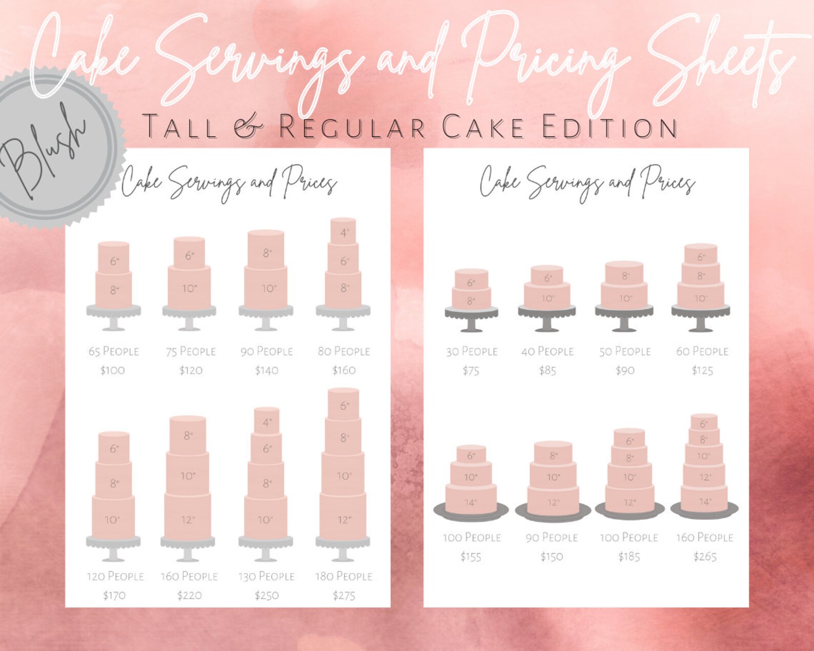 Cake Servings and Pricing Sheets. Tall and Regular Cake Edition! - Etsy