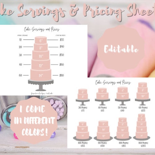 Cake Servings and Pricing Sheet. You Get 5 Different Colors - Etsy
