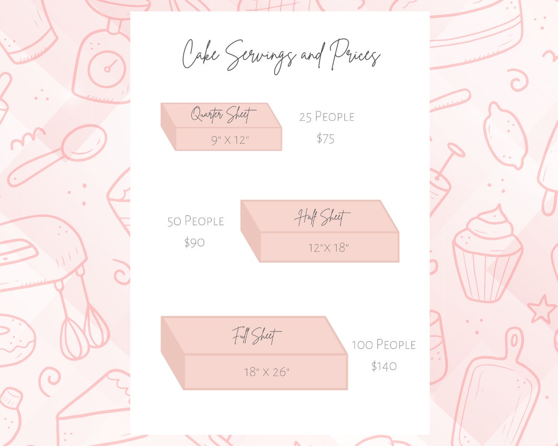 Cake Servings and Pricing Sheets. SHEET CAKE EDITION. - Etsy