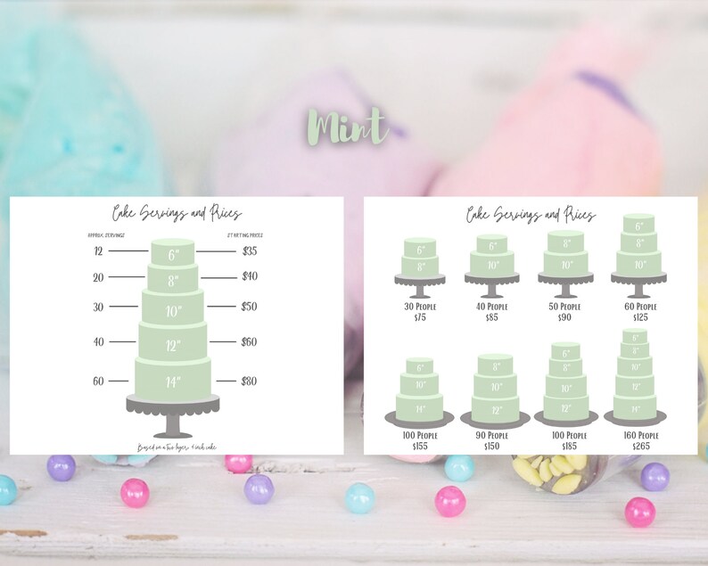 Cake Servings and Pricing Sheet. You Get 5 Different Colors! - Etsy
